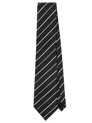 Saint Laurent Wide Silk Jacquard Striped Tie - Black