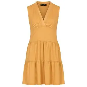 CONQUISTA Chic Dark Biscuit Sleeveless V-neck Jersey Dress - Brown
