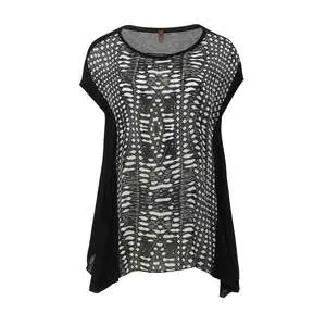 CONQUISTA Monochrome Mosaic Oversized Jersey Top - Black