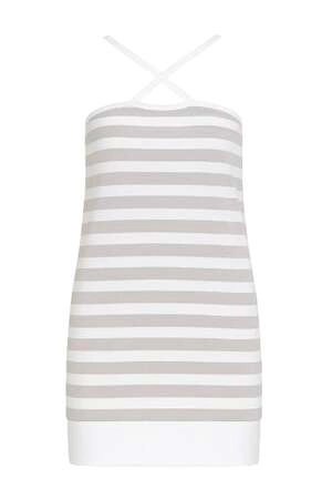 CONQUISTA Strappy Striped Mini Dress In Khaki - Grey