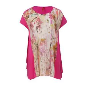 CONQUISTA Vibrant Floral Watercolor Oversized Top - Black