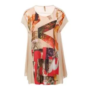 CONQUISTA Vibrant Collage Print Oversized Top With Cashmere Blend - Orange