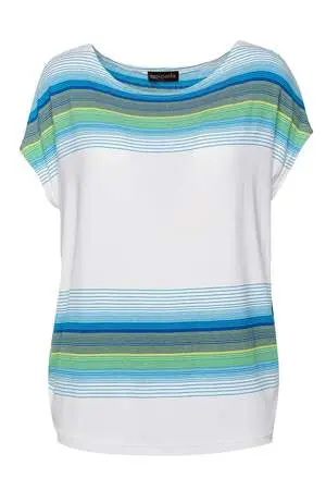 CONQUISTA White / Blue White Sleeveless Top With Striped Print - White/blue