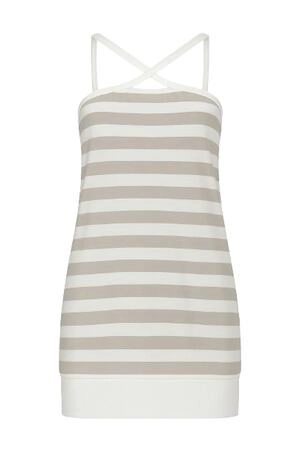 CONQUISTA Strappy Striped Mini Dress In Olive - Green