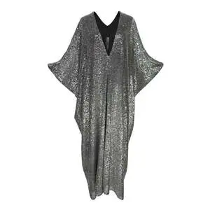 JENNAFER GRACE Grey / Silver Gunmetal Sequin Caftan Kaftan Dress - Grey/silver