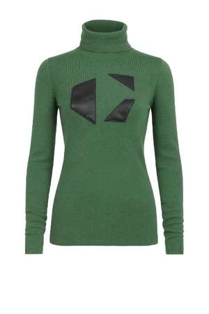 CONQUISTA Applique Detail Polo Neck Top - Green