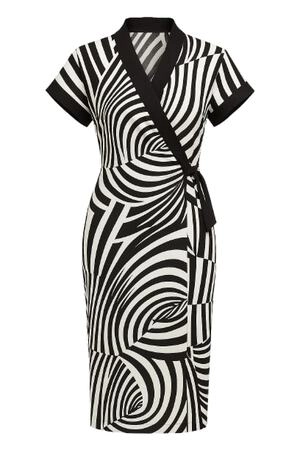 CONQUISTA Zebra Print Crossover Dress - Black