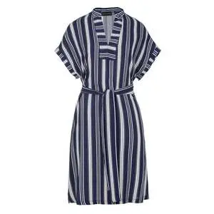 CONQUISTA Striped Sleeveless Dress With Side Slits - Blue