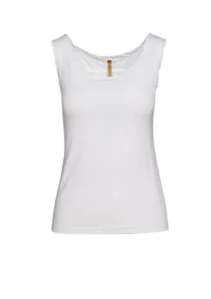 CONQUISTA Raw Edge Detail Fashion Top - White