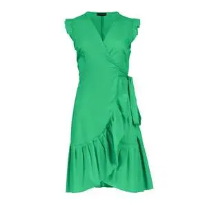 CONQUISTA Sleeveless Ruffled Wrap Dress In Viscose Poplin - Green