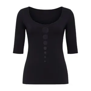 CONQUISTA Faux Leather Detail Top - Black