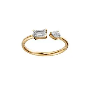 AYA FINE JEWELRY Emerald & Pear Cut Lab Diamond Open Ring In 14k Gold