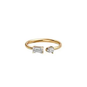 AYA FINE JEWELRY Emerald & Pear Cut Lab Diamond Open Stackable Ring In 14k Gold - Yellow