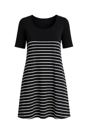 CONQUISTA Stripe Detail A Line Stretch Dress - Black