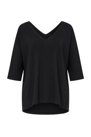 CONQUISTA Loose Fit V Neck Top With ¾ Sleeves Fashion - Black