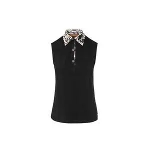 CONQUISTA Silk Blend Sleeveless Top With Polo Collar - Black