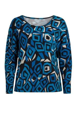 CONQUISTA Viscose Elastane Jersey Top – Geometric Print - Blue