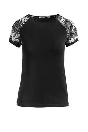 CONQUISTA Top With Net Jacquard Sleeves In Stretch Jersey Sustainable Fabric - Black