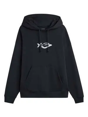 Y3 Cotton Hooded Pullover With Logo - Black