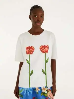 Farm Rio Crewneck T-shirt With Floral Print - Bianco