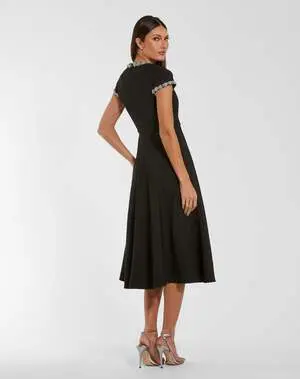 Mac Duggal Embellished Crepe Cap Sleeve Midi Dress