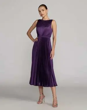 Mac Duggal Sleeveless High Neck Pleated Midi Dress - Purple