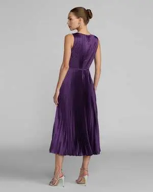 Mac Duggal Sleeveless High Neck Pleated Midi Dress