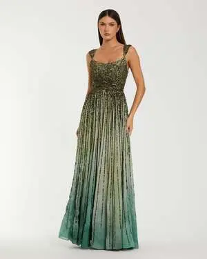 Mac Duggal Sleeveless Sequin Ombre A-line Gown - Green