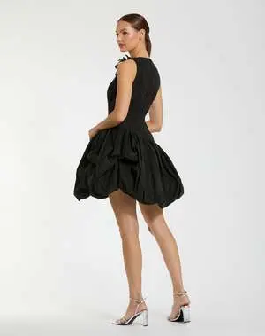 Mac Duggal Sleeveless Bubble Hem Mini Dress With 3d Floral Appliqu