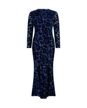 Mac Duggal Burnout Velvet Long Sleeve High Neck Midi Dress