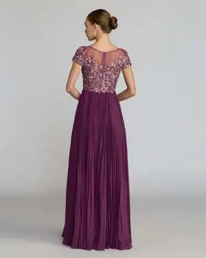 Mac Duggal Petite Embroidered Cap Sleeve Pleated Gown