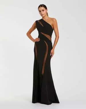 Mac Duggal One-shoulder Crepe Gown With Illusion Cutouts