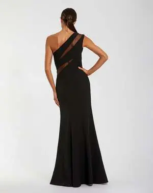 Mac Duggal One-shoulder Crepe Gown With Illusion Cutouts