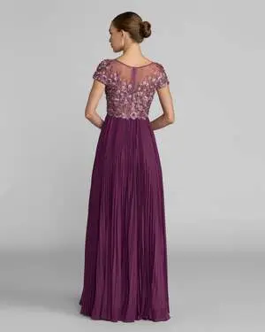 Mac Duggal Embroidered Cap Sleeve Pleated Gown