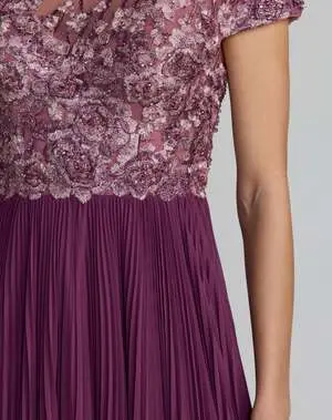 Mac Duggal Embroidered Cap Sleeve Pleated Gown