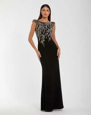 Mac Duggal Hand Beaded Cap Sleeve Jersey Gown