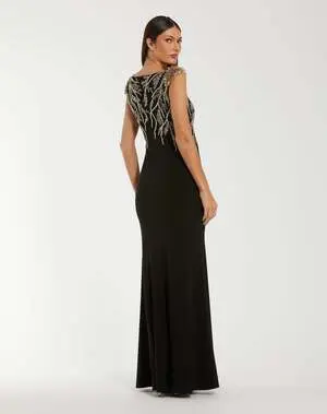 Mac Duggal Hand Beaded Cap Sleeve Jersey Gown
