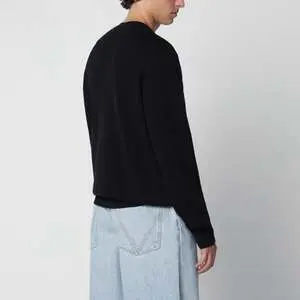 AMI Paris Wool Crewneck Sweater With De Cœur Embroidery - Black