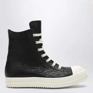 Rick Owens High-top Sneakers In Textured Leather - Black