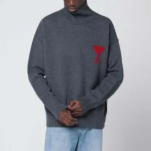 AMI Paris Wool Turtleneck Sweater With De Coeur Logo