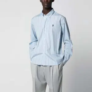 AMI Paris Light Striped De Coeur Shirt - Blue