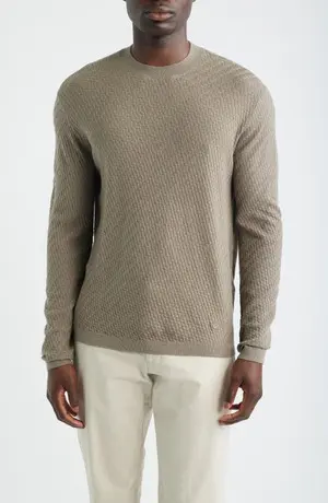 Emporio Armani Geometric Stitch Virgin Wool Crewneck Sweater - Solid Medium Beige