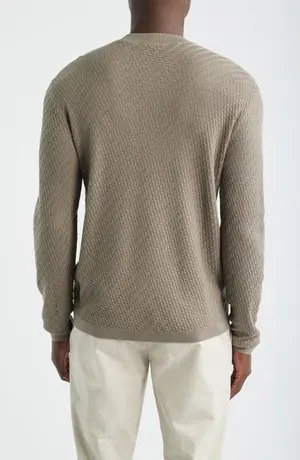 Emporio Armani Geometric Stitch Virgin Wool Crewneck Sweater - Solid Medium Beige
