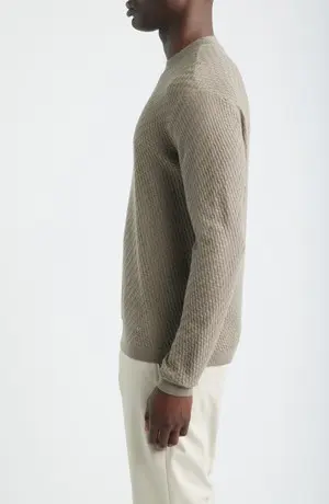 Emporio Armani Geometric Stitch Virgin Wool Crewneck Sweater - Solid Medium Beige