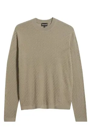 Emporio Armani Geometric Stitch Virgin Wool Crewneck Sweater - Solid Medium Beige