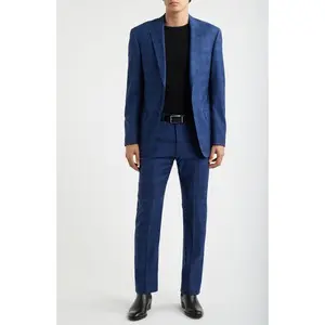 Emporio Armani Navy Check Virgin Wool Suit - Solid Blue Navy