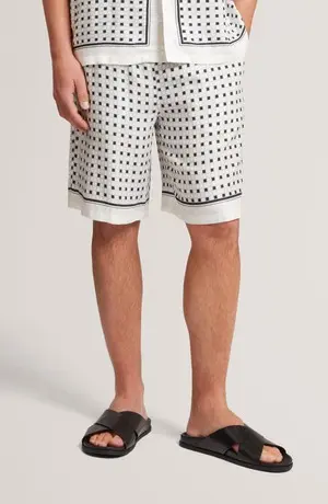 Ted Baker London Attlass Geometric Print Cotton & Linen Shorts