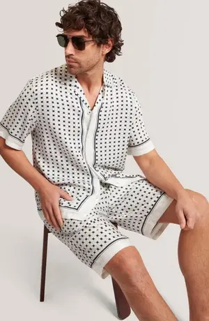 Ted Baker London Attlass Geometric Print Cotton & Linen Shorts