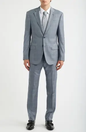 Emporio Armani Light Grey Check Virgin Wool Suit - Solid Dark Grey