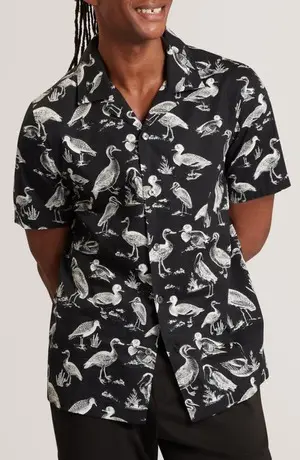 Ted Baker London Yamal Duck Print Camp Shirt - Black
